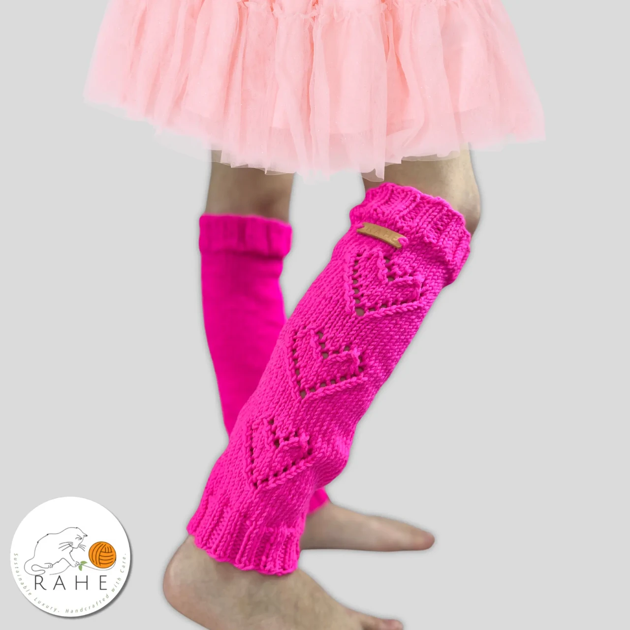 Hand-knitted merino wool lace leg warmers, neon pink – RAHEcraft